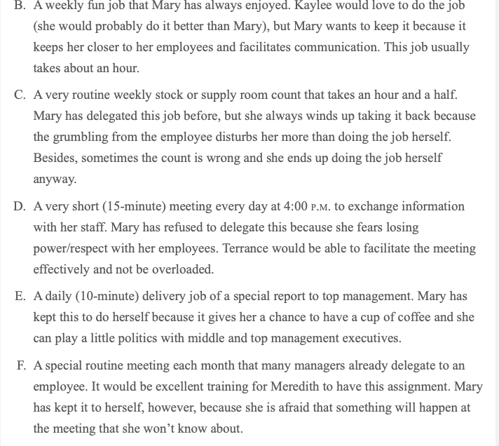 Solved Delegating Simulation Problem: Mary Manager has taken | Chegg.com