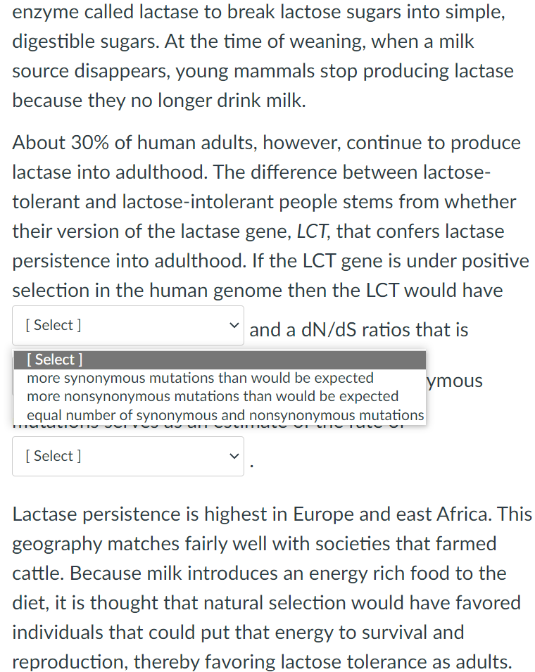 Solved Case Study - Lactase persistence in Humans One | Chegg.com