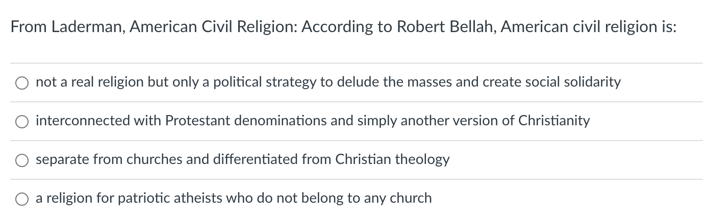 From Laderman, American Civil Religion: According to | Chegg.com