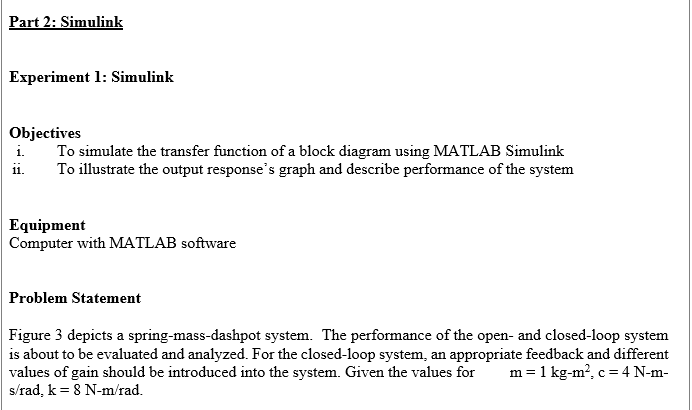 Part 2: Simulink Experiment 1: Simulink Objectives To | Chegg.com