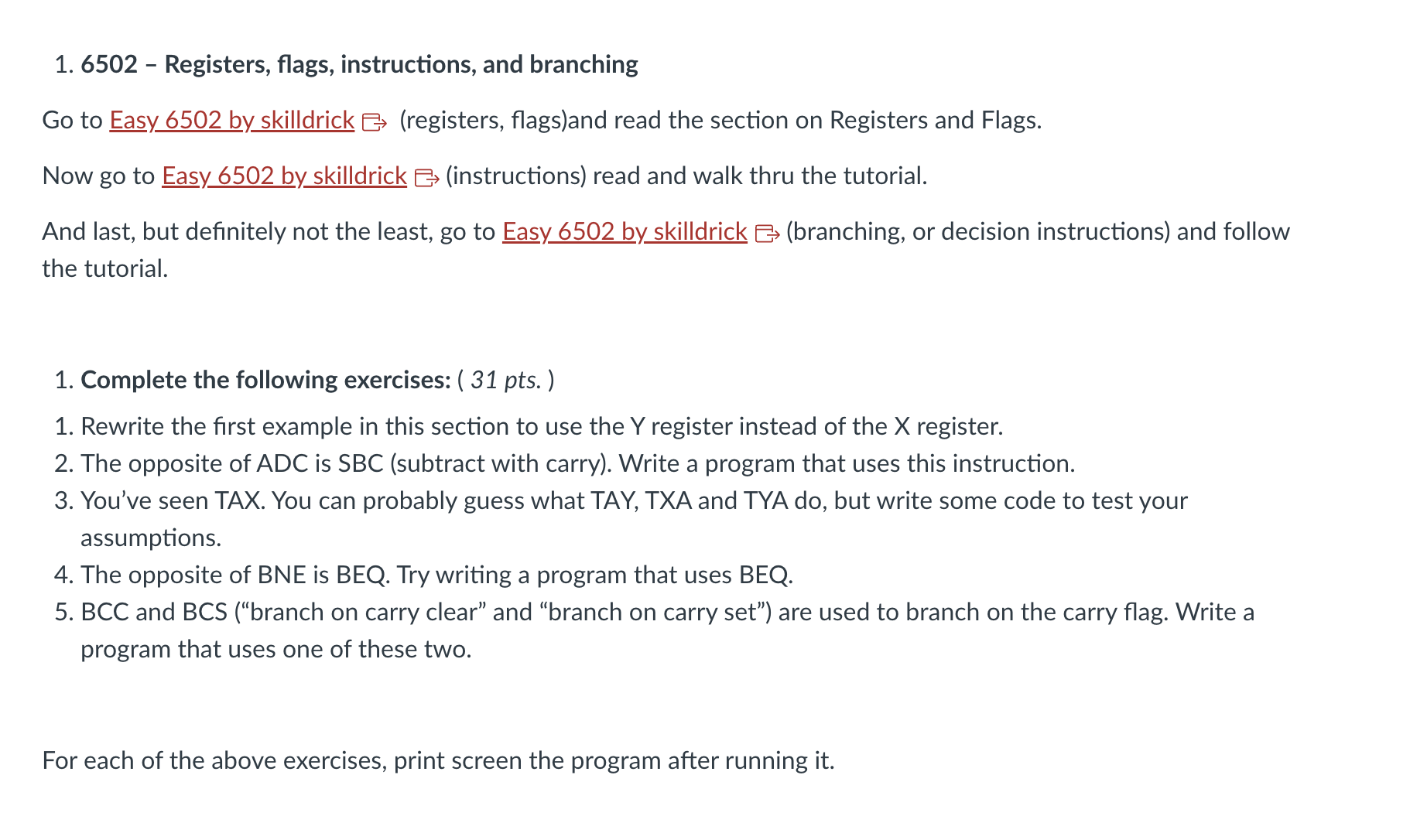 Solved 1. 6502 - Registers, flags, instructions, and | Chegg.com