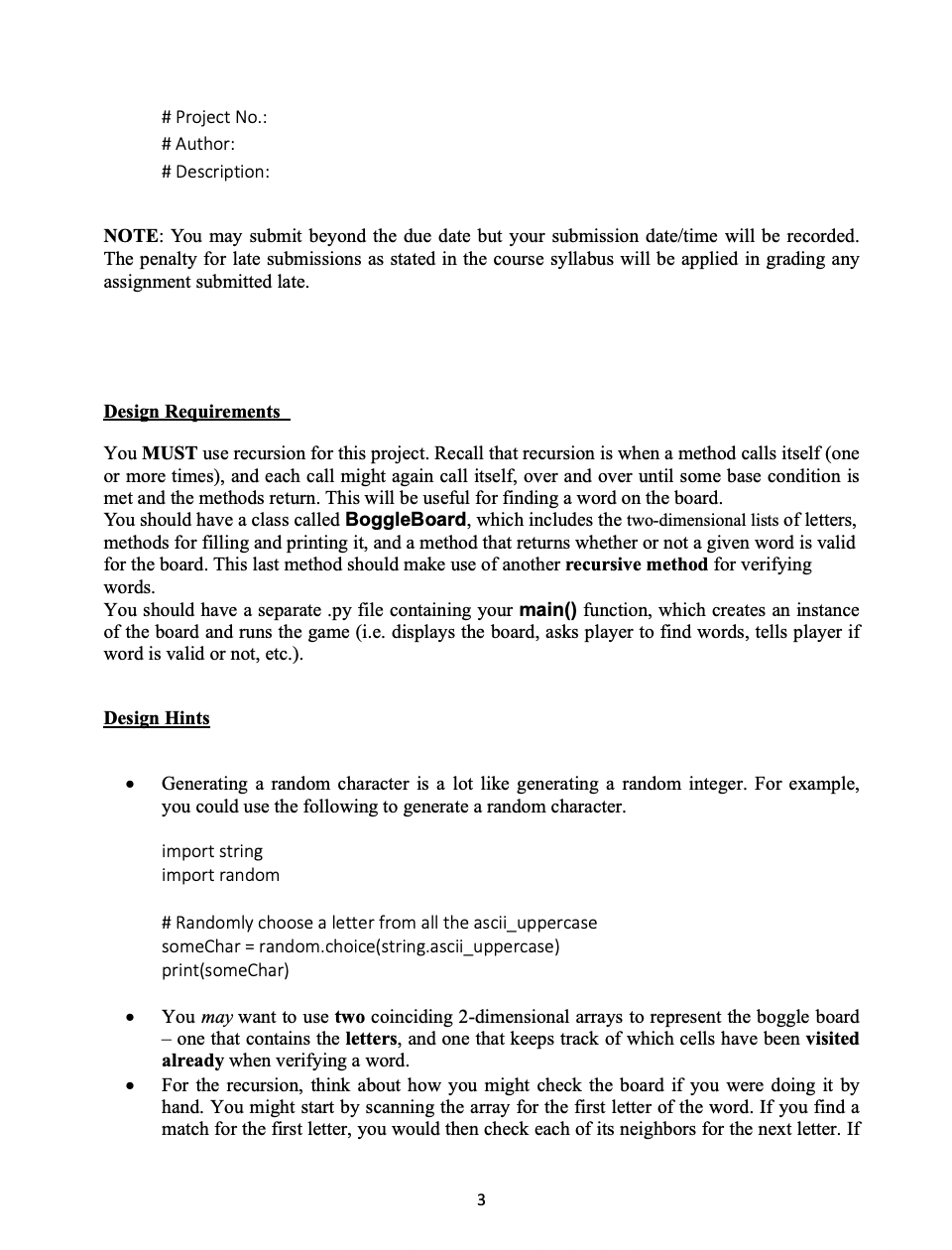 CS/CYCS1120 (Python)-Fall 2022 Programming Project #3 | Chegg.com