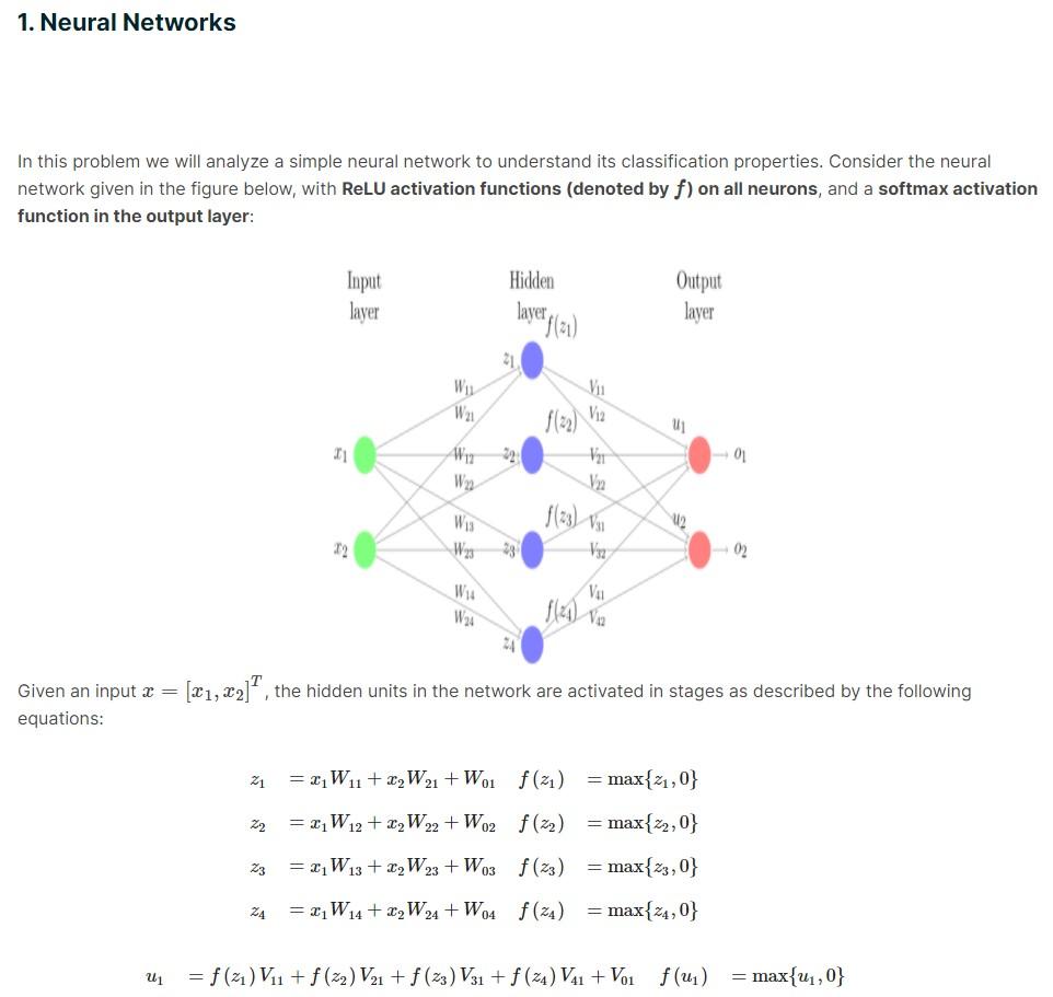 1. Neural Networks In this problem we will analyze a | Chegg.com