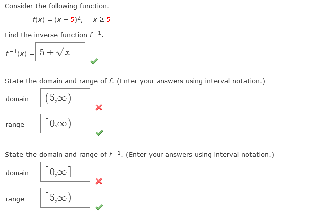 Solved Consider the following function. f(x)=(x−5)2,x≥5 Find | Chegg.com