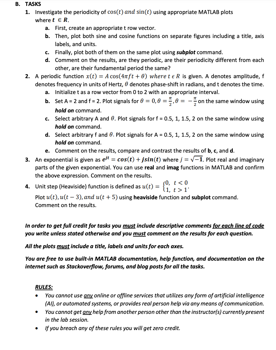 Solved B. TASKS 1. Investigate the periodicity of cos(t) and | Chegg.com