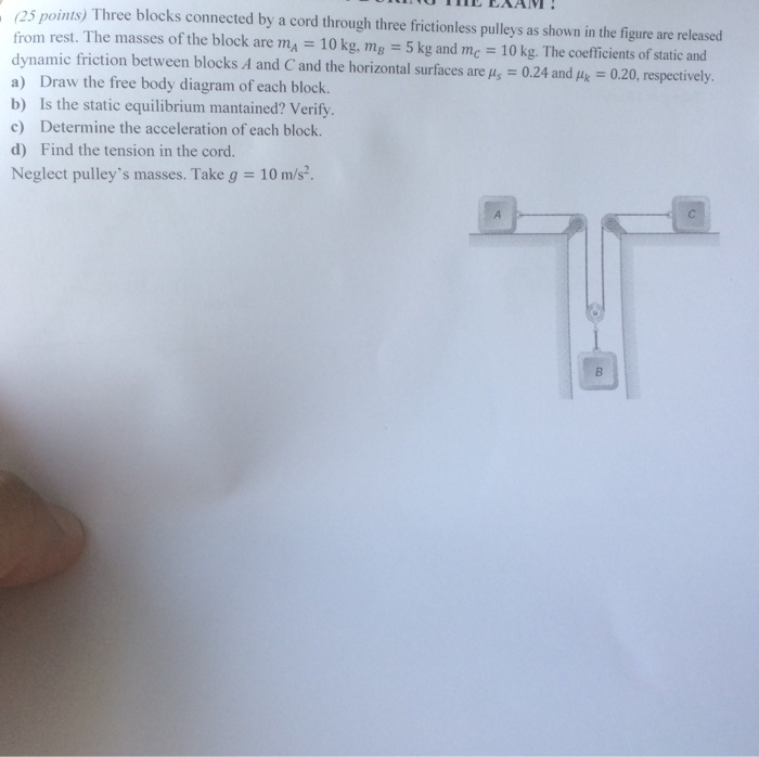 Solved 25 points) Three blocks connected by a cord through | Chegg.com