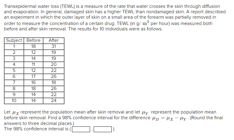 Solved Transepidermal water loss (TEWL) is a measure of the | Chegg.com