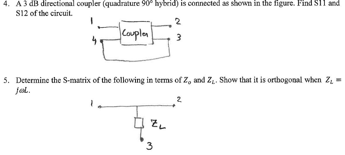 Solved 4. A 3 dB directional coupler (quadrature 90∘ hybrid) | Chegg.com