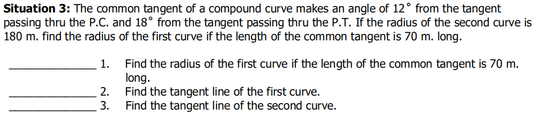 Solved Situation 3: The common tangent of a compound curve | Chegg.com