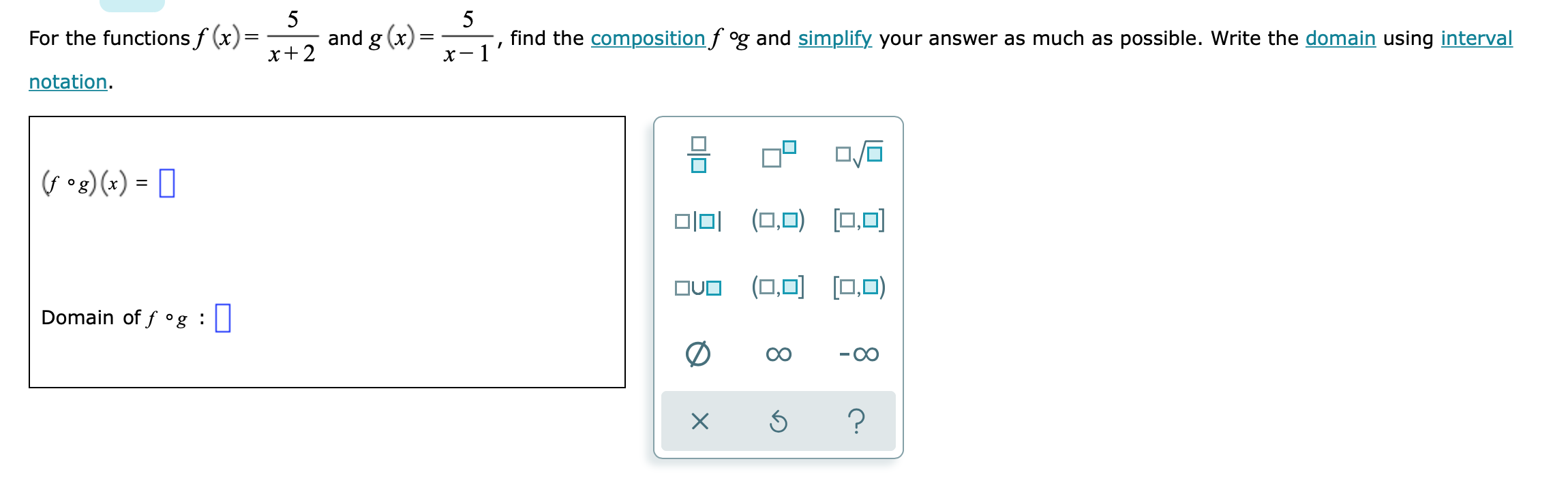 Solved For the functions =fx5+x2 and =gx5−x1 , find | Chegg.com