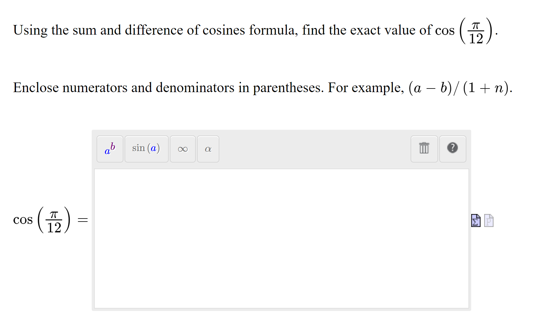 Solved Using the sum and difference of cosines formula, find | Chegg.com