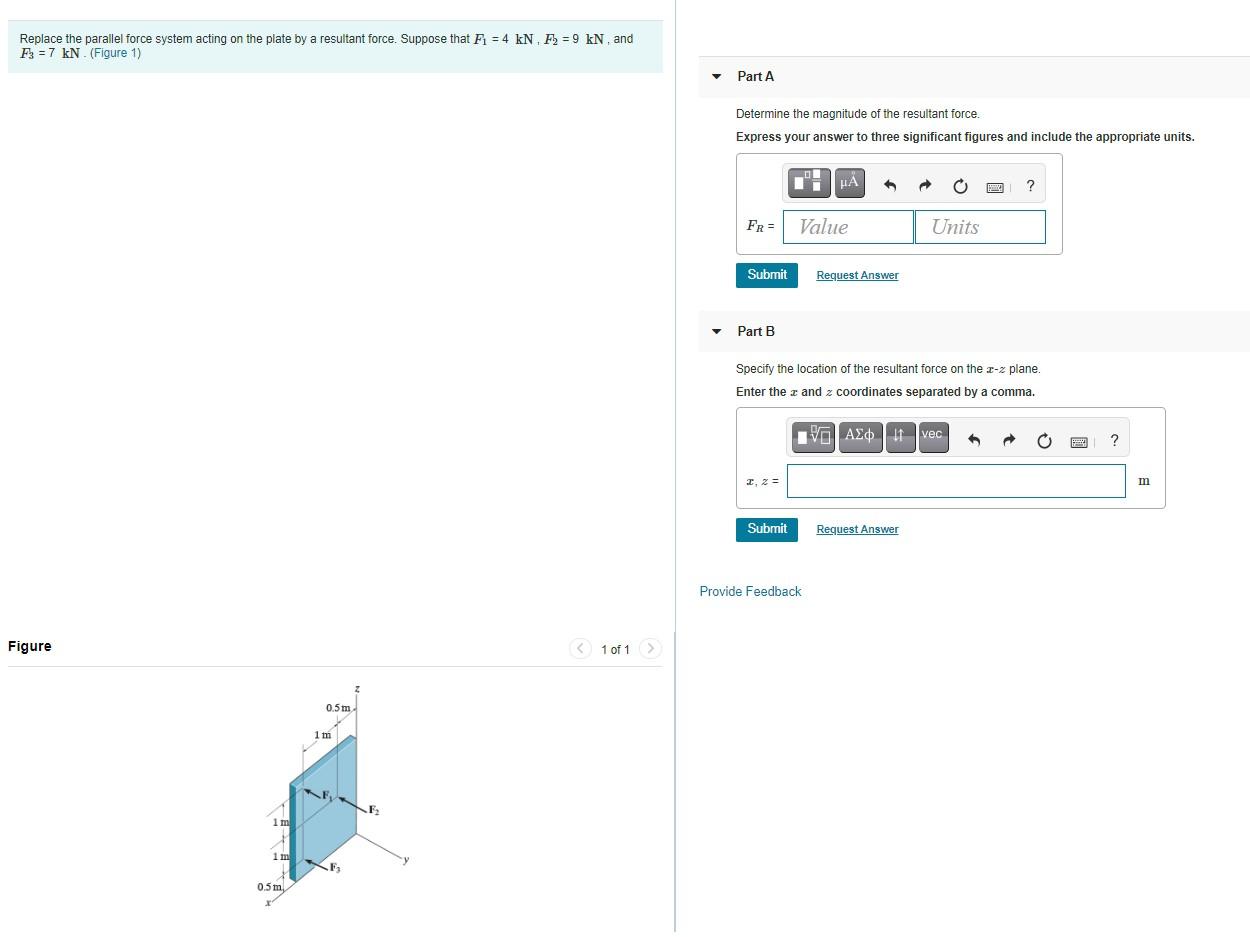 Solved Replace the parallel force system acting on the plate | Chegg.com