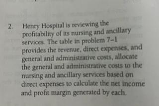 Solved 1. Henry Hospital is reviewing the profitability of | Chegg.com