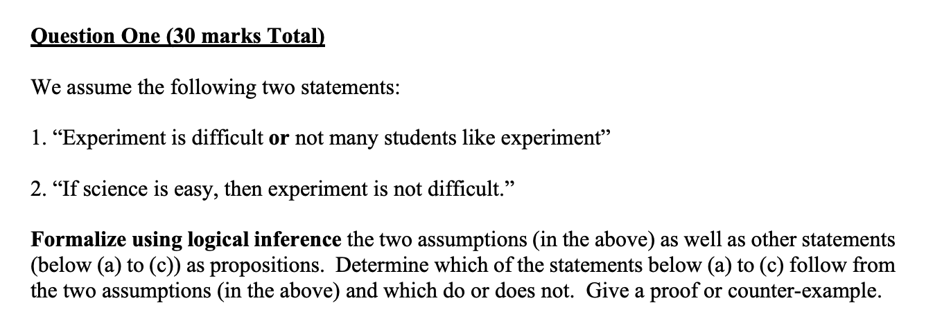 Solved Question One (30 marks Total) We assume the following | Chegg.com