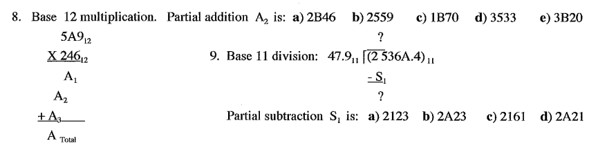 Solved 8. Base 12 multiplication. Partial addition A2 is: a) | Chegg.com