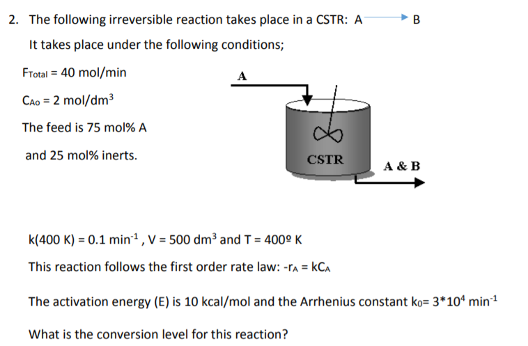Solved B 2. The following irreversible reaction takes place | Chegg.com