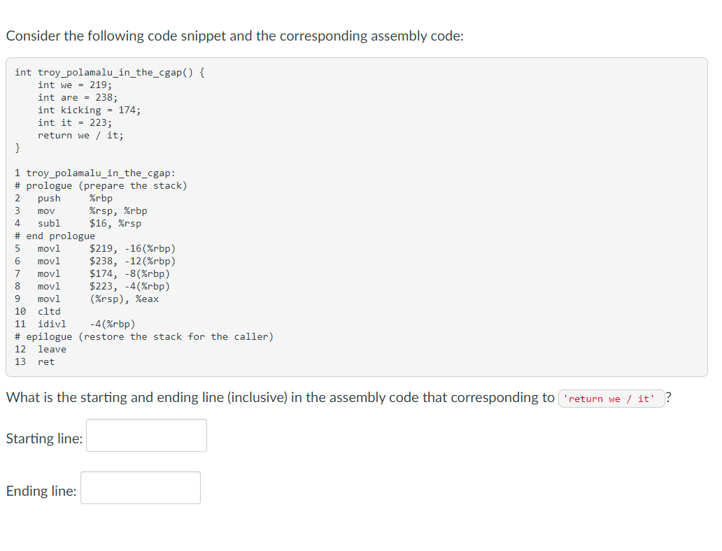 Solved Consider the following code snippet and the | Chegg.com