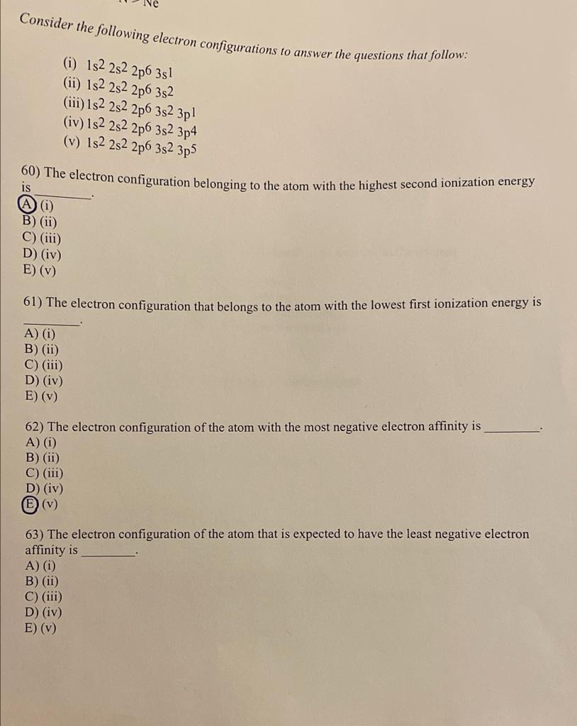 Solved Consider the following electron configurations to | Chegg.com