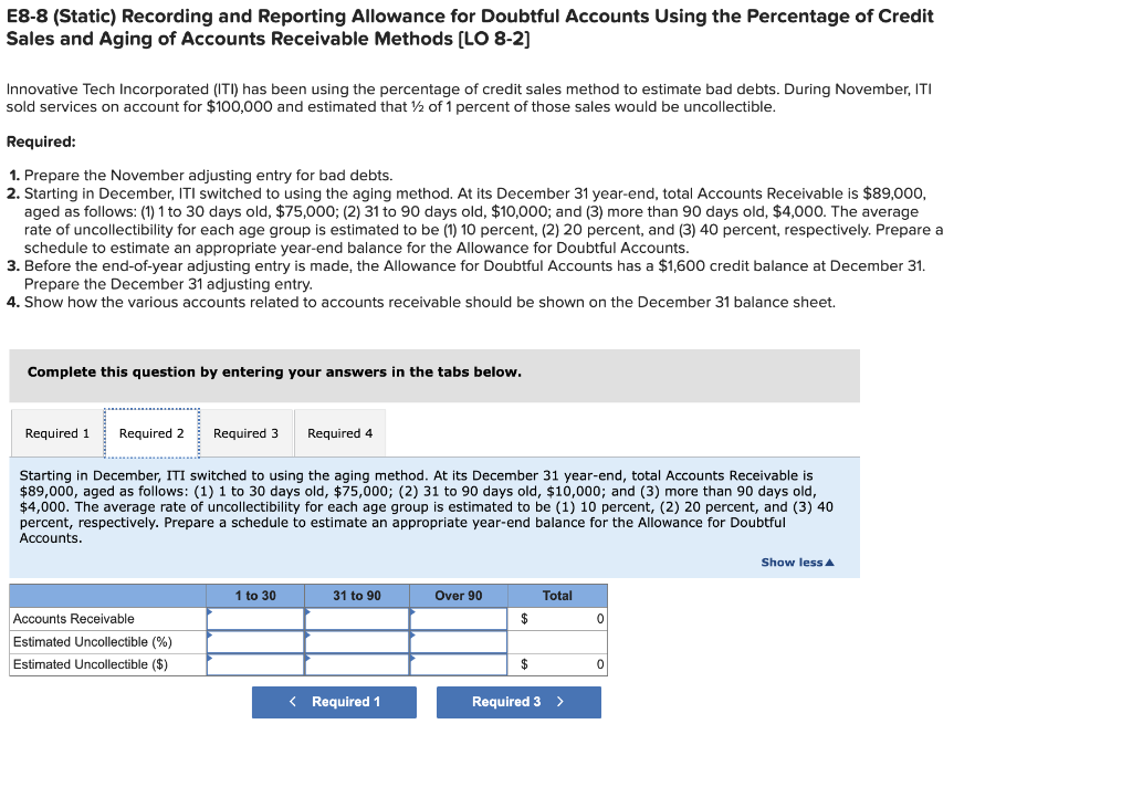 Solved E8-8 (Static) Recording and Reporting Allowance for | Chegg.com