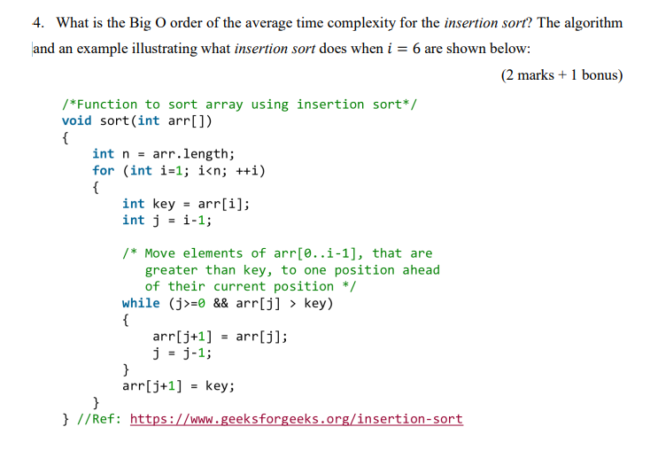 Solved 4. What is the Big O order of the average time | Chegg.com