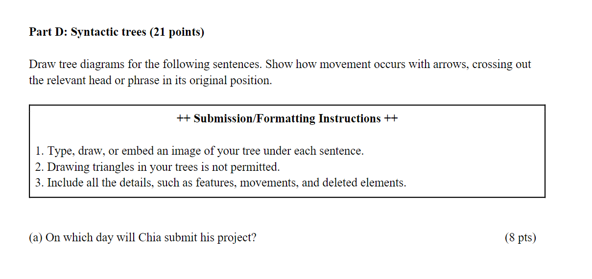 Part D: Syntactic trees ( 21 points) Draw tree | Chegg.com