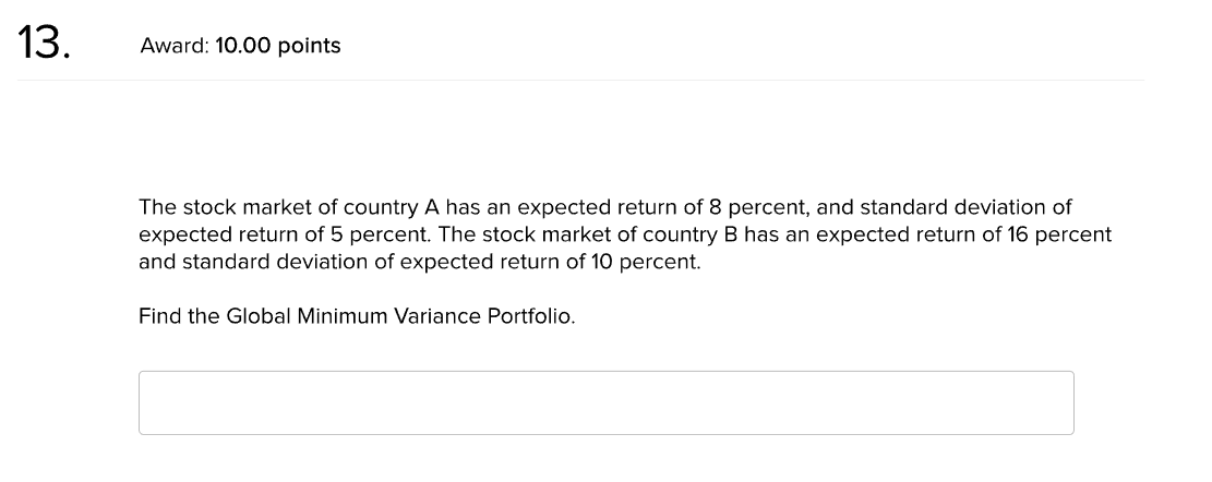 The stock market of country A has an expected return | Chegg.com