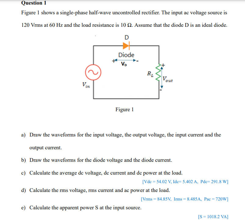 Question 1Figure 1 ﻿shows a single-phase half-wave | Chegg.com