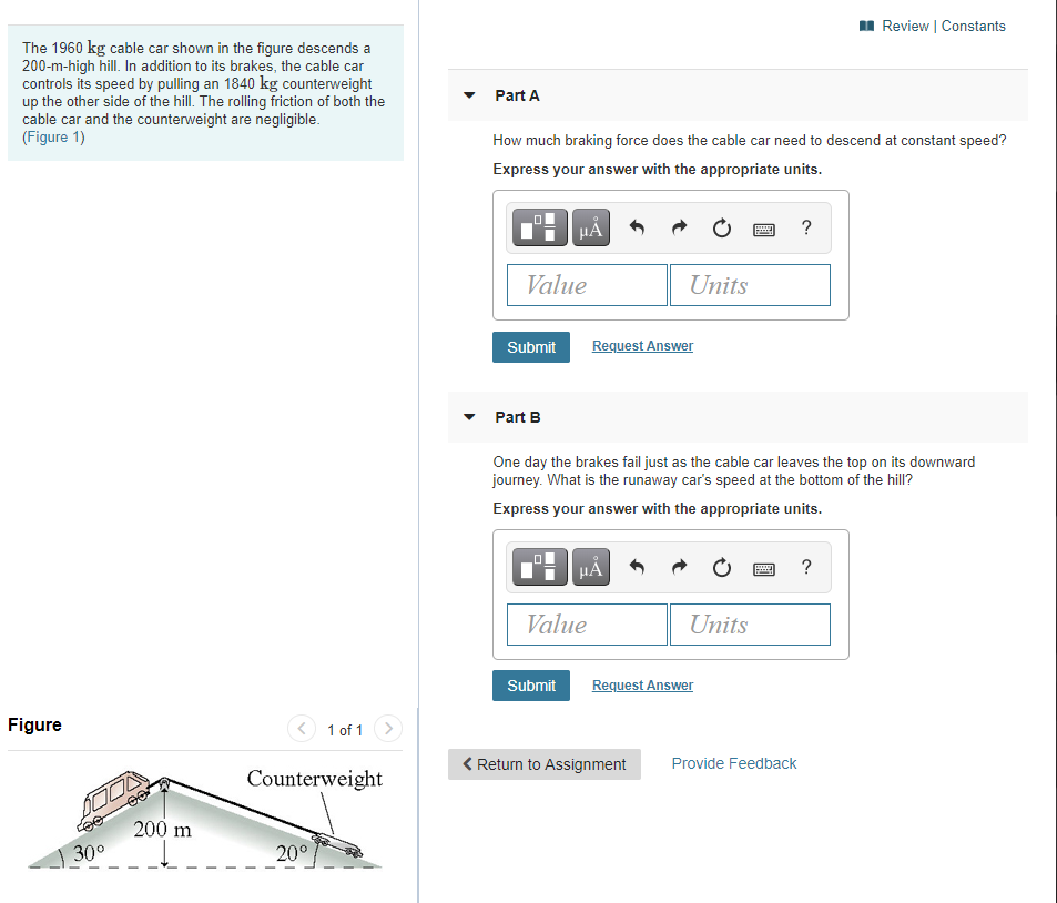 Solved A Review Constants The 1960 kg cable car shown in the | Chegg.com