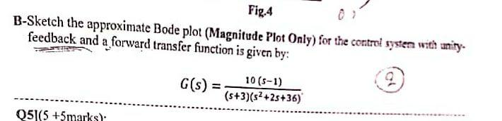 Solved Fig.4 B-Sketch the approximate Bode plot (Magnitude | Chegg.com