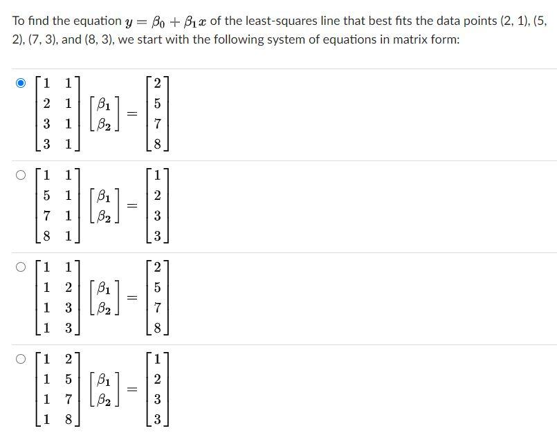 Solved To find the equation y = Bo + B1x of the | Chegg.com