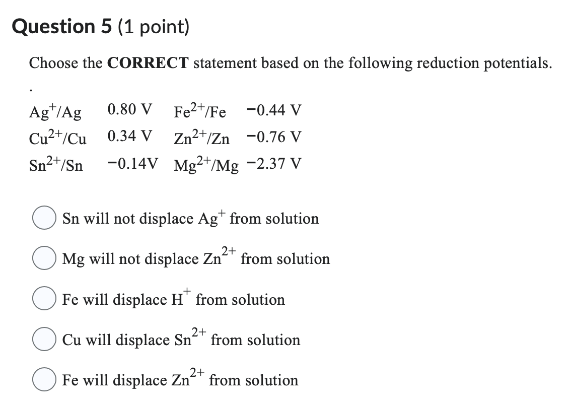 Solved code class="asciimath">Question 5 (1 ﻿point) ﻿Choose | Chegg.com