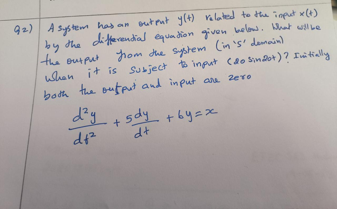 Solved 2) A system has an output y(t) related to the input | Chegg.com