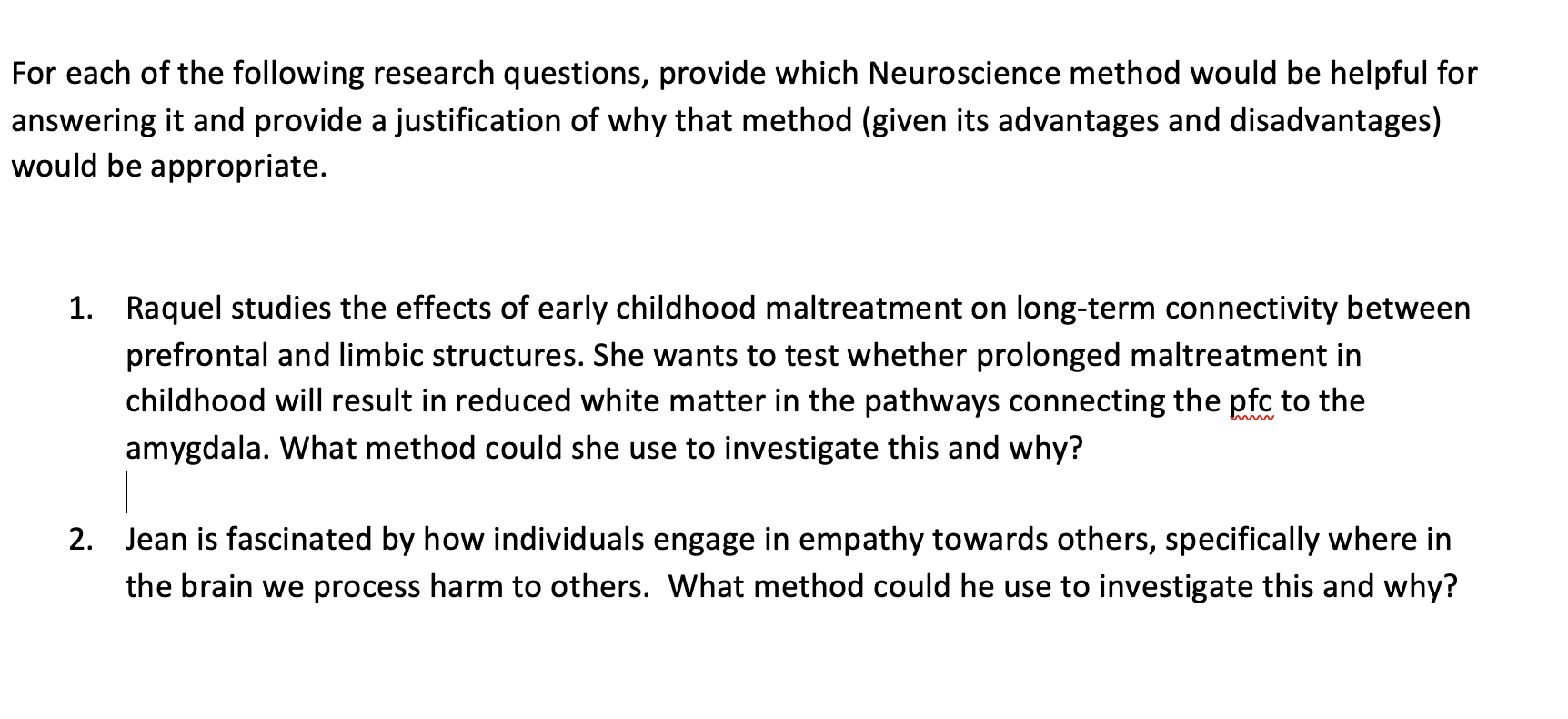 Solved For each of the following research questions, provide | Chegg.com