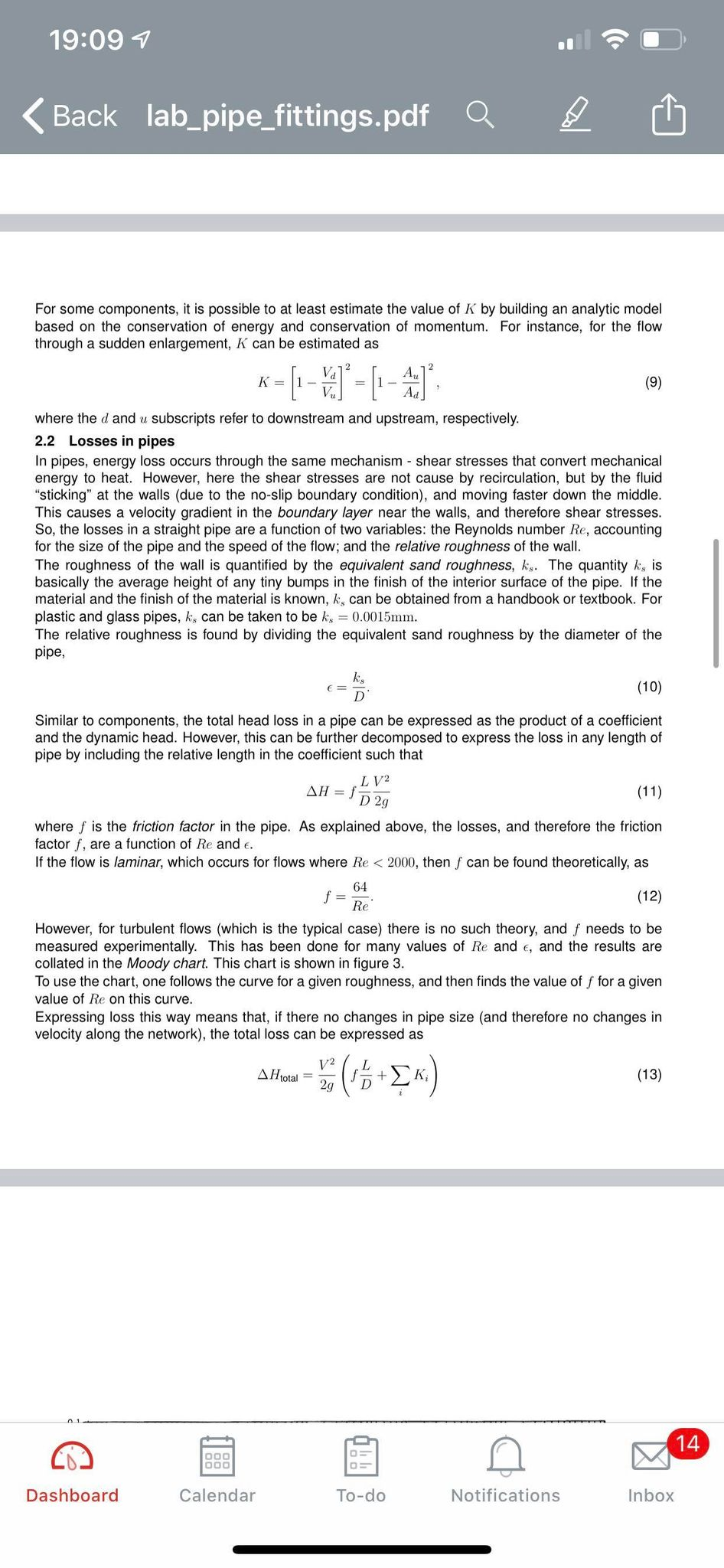 Solved 19:09 1 Back lab_pipe_fittings.pdf a MEE20003 FLUID | Chegg.com