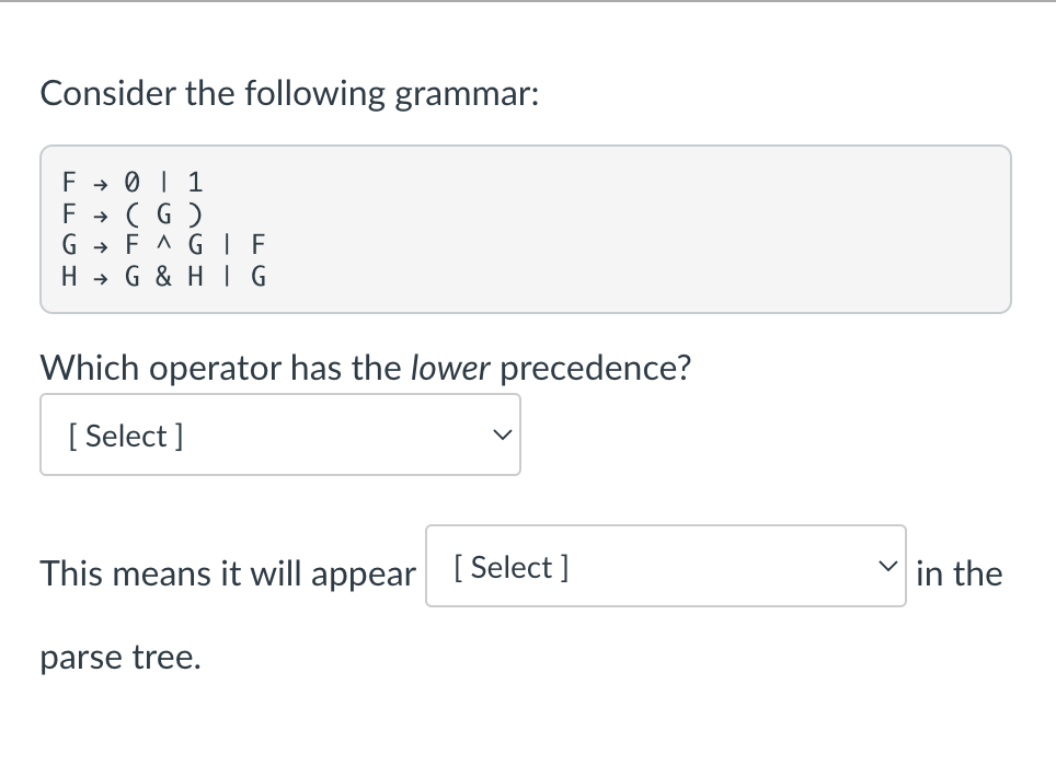 Solved Consider the following grammar: Which operator has | Chegg.com