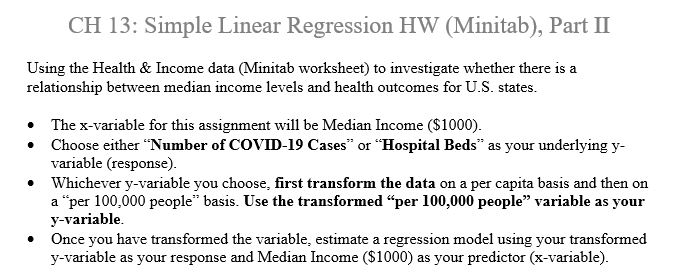 Solved CH 13: Simple Linear Regression HW (Minitab), Part II | Chegg.com