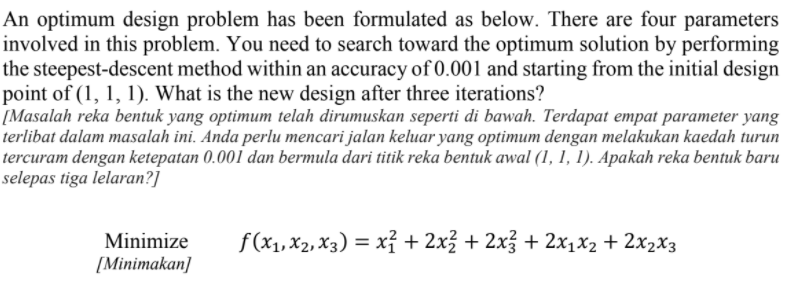 Solved An optimum design problem has been formulated as | Chegg.com