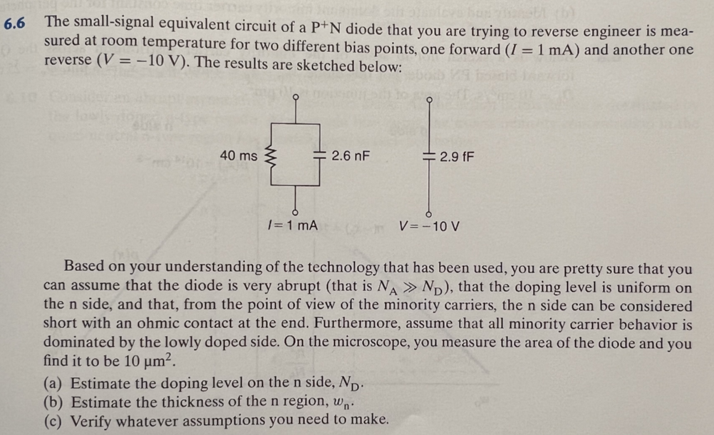 Solved 6 The small-signal equivalent circuit of a P+N diode | Chegg.com