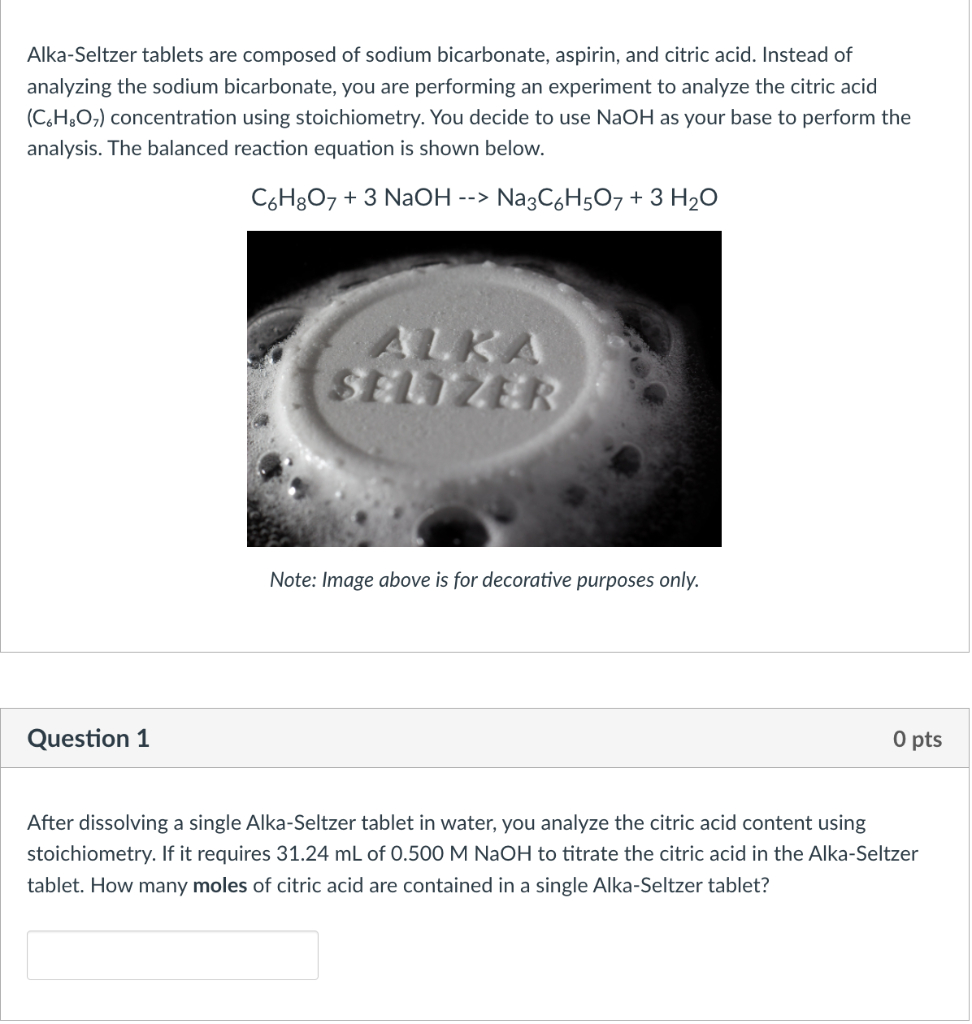 Solved Alka-Seltzer tablets are composed of sodium | Chegg.com