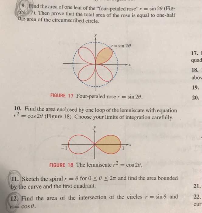 Solved 9. Find the area of one leaf of the "four-petaled | Chegg.com