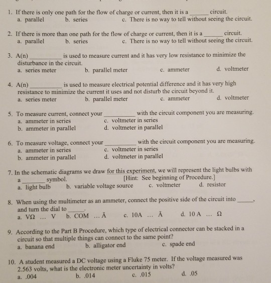 Solved 1. If there is only one path for the flow of charge | Chegg.com