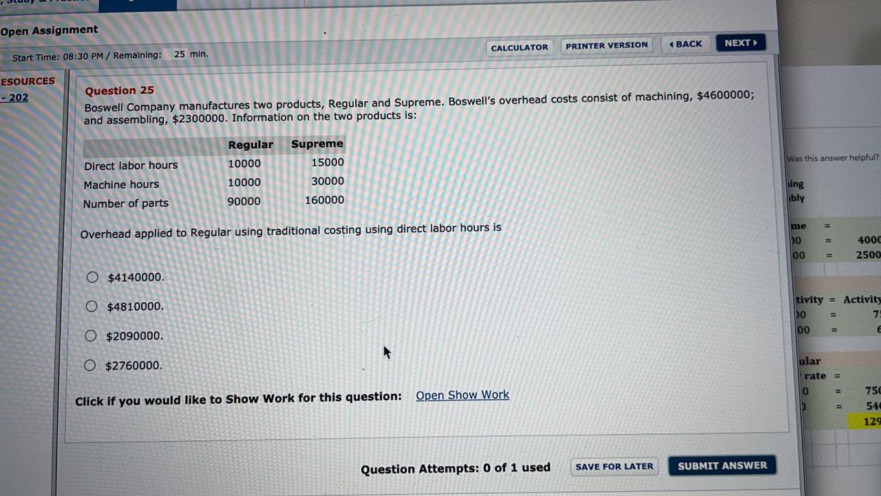 Solved Open Assignment CALCULATOR PRINTER VERSION BACK NEXT | Chegg.com