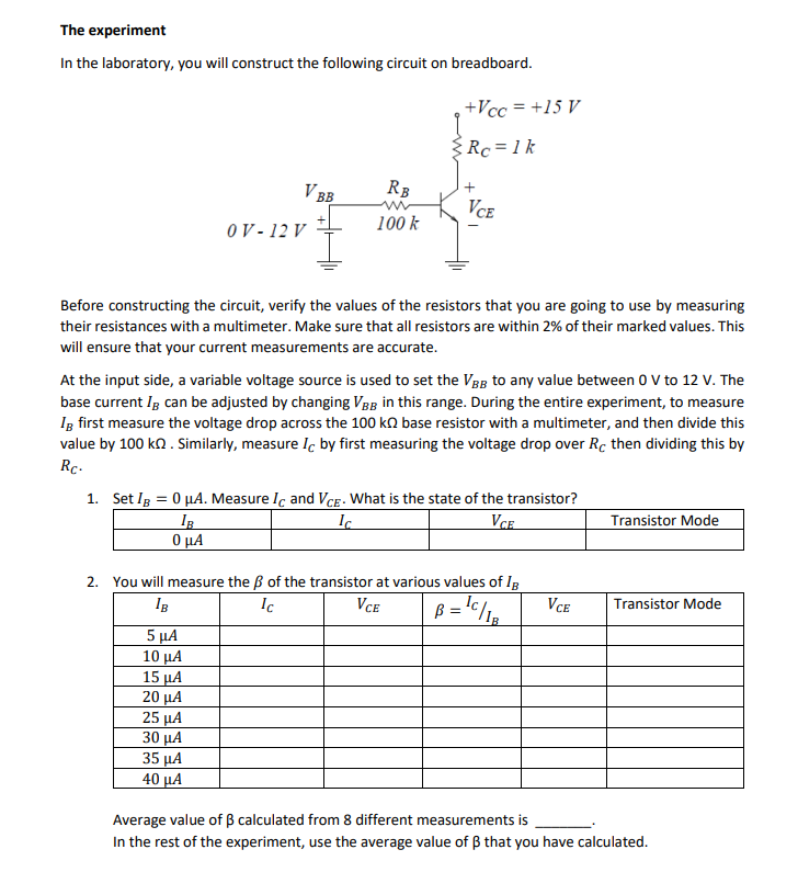 Solved The experiment In the laboratory, you will construct | Chegg.com