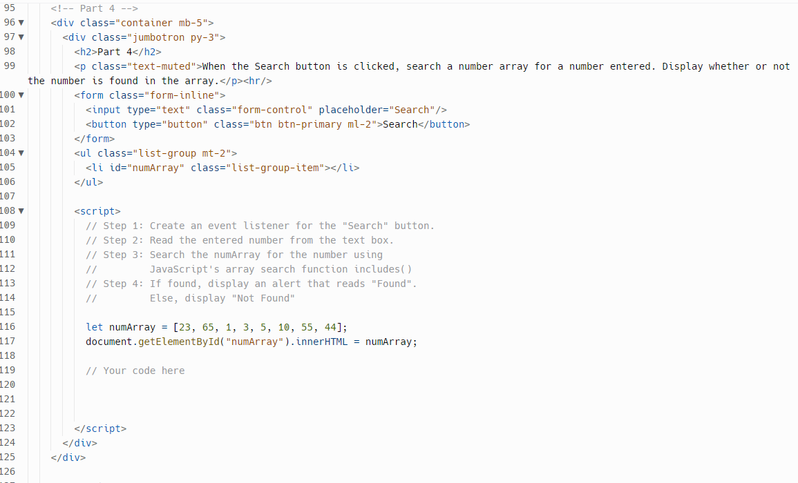 Solved When the Search button is clicked, search a number | Chegg.com