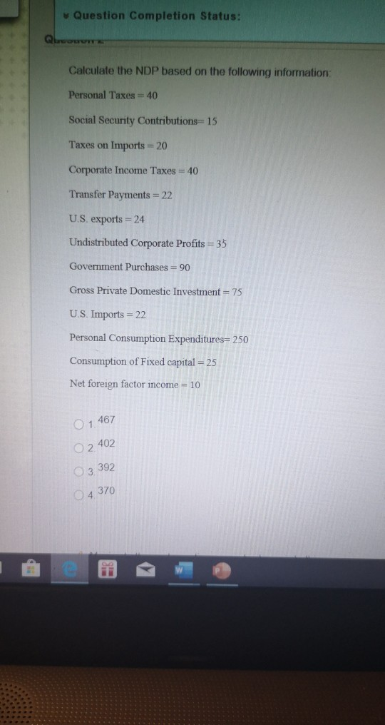 Solved Question Completion Status: Q Calculate the NDP based | Chegg.com
