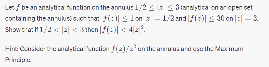 Solved Let f be an analytical function on the annulus | Chegg.com