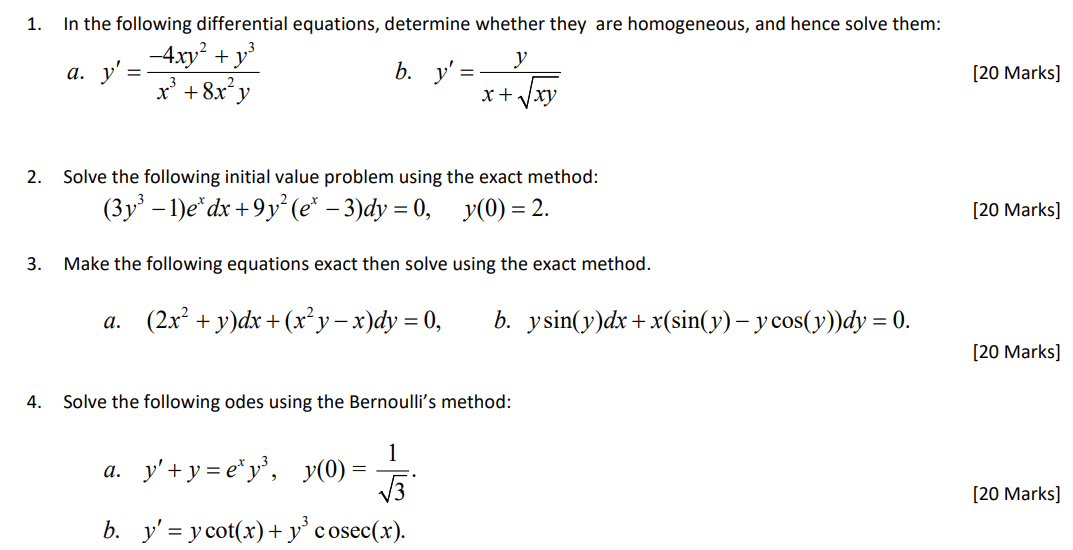 Solved In the following differential equations, determine | Chegg.com
