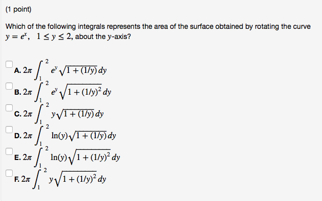 Solved 1 point) Which of the following integrals represents | Chegg.com