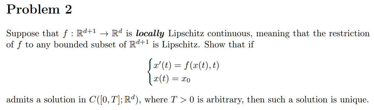 Solved Suppose that f:Rd+1→Rd is locally Lipschitz | Chegg.com