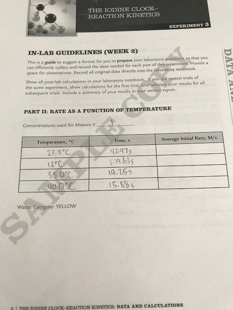 Solved THE IODINE CLOCK- REACTION KINETICS EXPERIMENT 3 | Chegg.com